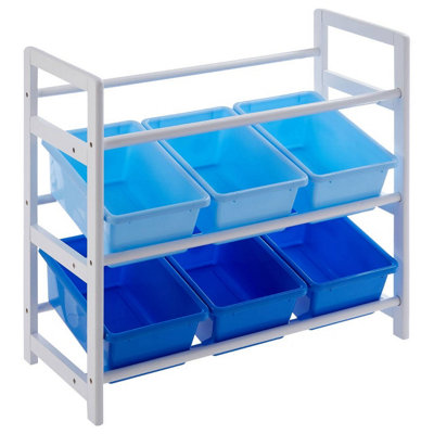Orsina Sleek Three Tier White And Blue Storage Unit, Angled Buckets ...