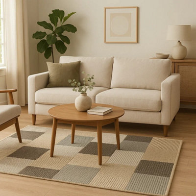 Orsina Small Box Design Rug, Handcrafted Grey & Ivory Woven Patchwork ...