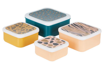 Orsina Stackable Design Set Of 4 Animal Print Lunch Boxes, Versatile ...