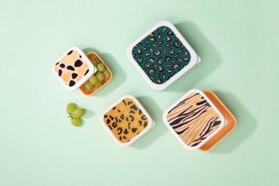 Orsina Stackable Design Set Of 4 Animal Print Lunch Boxes, Versatile ...