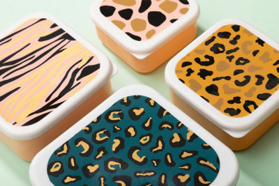 Orsina Stackable Design Set Of 4 Animal Print Lunch Boxes, Versatile ...