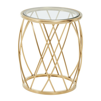 Orsina Stylish Gold Side Table with Clear Glass, Luxurious Gold ...