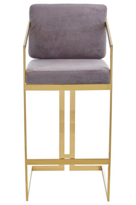 Orsina Stylish Grey Velvet Bar Stool With Gold Frame, Modern Design ...