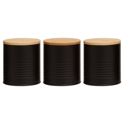 Orsina Stylish Set Of Three Black Cannisters, Durable Design Kitchen ...