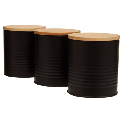 Orsina Stylish Set Of Three Black Cannisters, Durable Design Kitchen ...