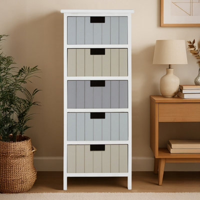 Orsina Stylish White 5 Drawers Chest, Modern Chest Of Drawers For ...