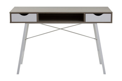 Orsina Two Drawer Light Oak Veneer Desk,Wood Desk With Angular White ...
