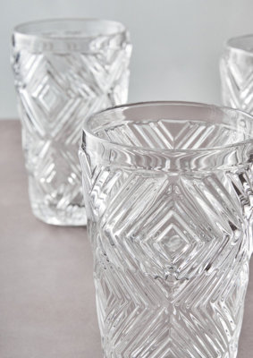 Orsina Unique Set Of 4 Clear Highball Glasses, Engraved Crystal Water ...