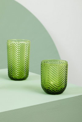 Orsina Unique Set Of Four Green Tumblers, Vintage-Inspired 4 Pack ...