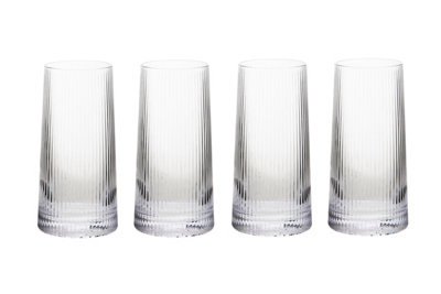 Orsina Unique Set of Four Ribbed Highball Glass Tumblers,Clear Drinking ...