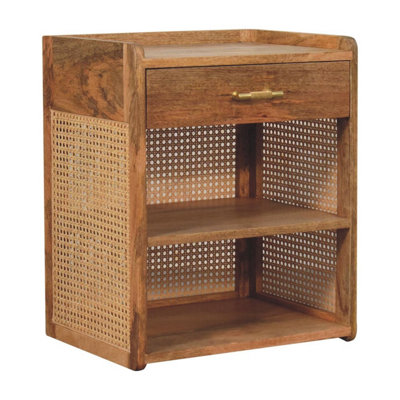 ORTA MANGO WOOD T-BAR BEDSIDE TABLE WITH DRAWER, NATURAL OAK FINISH ...