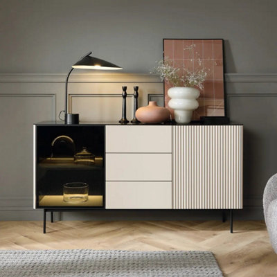 Orta Sideboard Cabinet 157cm - Cashmere & Black Modern Buffet with ...