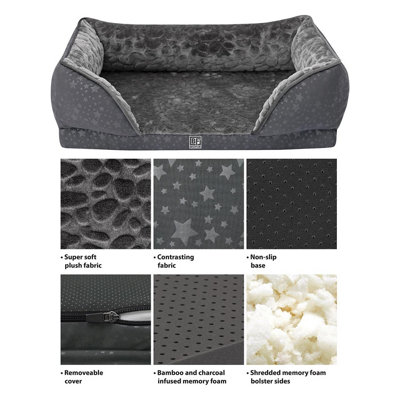Orthopaedic Pet Bed with Bamboo & Charcoal Infused Memory Foam - Dog or ...