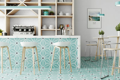 Osaka Aqua Matt Hexagonal Patterned 285mm x 330mm Porcelain Wall ...