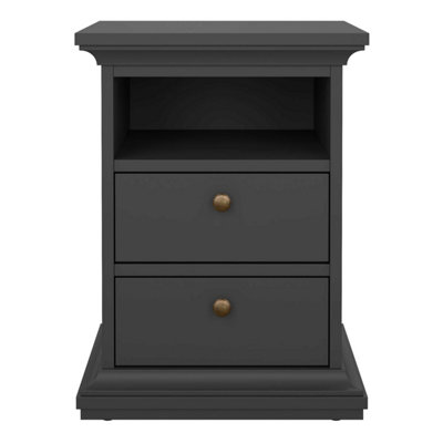 Osaka Farmhouse Dark Grey Wooden Bedside Table 2 Drawers