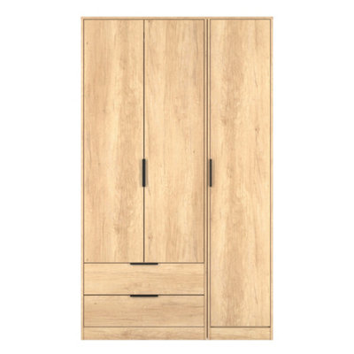Osaka Tall Triple 2 Drawer Wardrobe in Nebraska Oak (Ready Assembled)