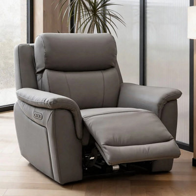 Oscar Grey Leather Power Reclining Armchair with Power Headrest, USB ...