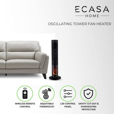 Oscillating Tower Fan Heater 2000W LED Flame Effect & Digital Control ...