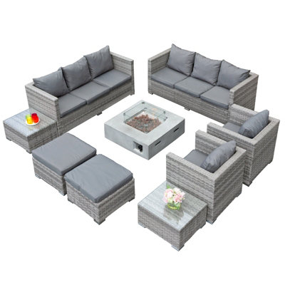 Oseasons Acorn Deluxe Rattan 10 Seat Modular Sofa Set with GRC Firepit ...