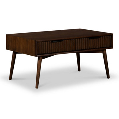 Oskar Acacia 90cm Large Grooved Coffee Table - By Roseland Furniture