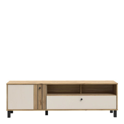 Oslo Industrial TV Unit in Cream and Oak with 2 Doors and 1 Drawer ...