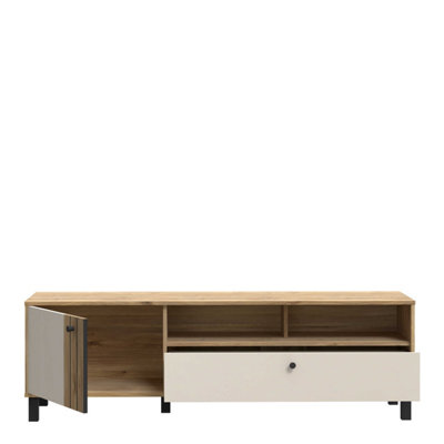 Oslo Industrial TV Unit in Cream and Oak with 2 Doors and 1 Drawer ...