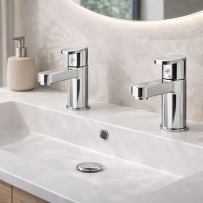 OSMORE Chrome Basin Tap Pair, Traditional Pillar Design with Solid ...