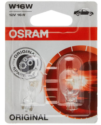 Osram 12v W16W Glass Wedge Base W2.1x9.5D (921-02B) - 2 Pack