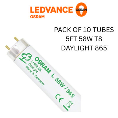 OSRAM 5FT 58W T8 FLUORESCENT TUBE DAYLIGHT 6500K PACK OF 10