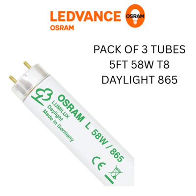 OSRAM 5FT 58W T8 FLUORESCENT TUBE DAYLIGHT 6500K PACK OF 3
