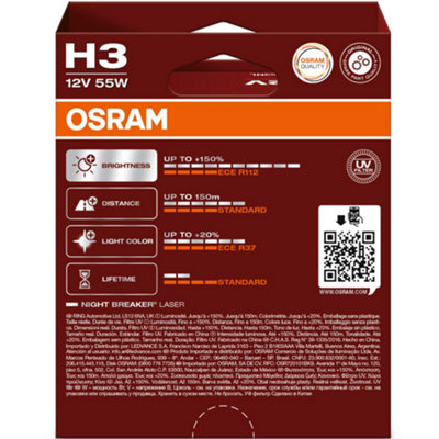 OSRAM H3 12V 55W Night Breaker Laser Next Generation +150% Long Beam ...
