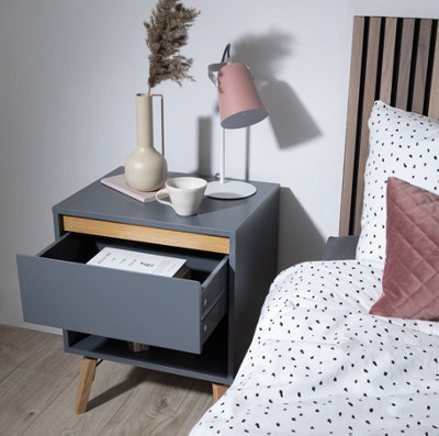 Otto Bedside Table with 1 Drawer in Grey