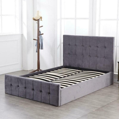 Ottoman Bed 3ft bed Grey Velvet single Bed Storage Gas Side Lift Bed ...