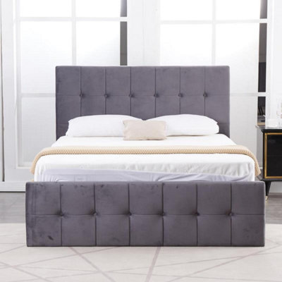 Ottoman Bed 4ft6 Grey Velvet Double Bed Frame Storage Gas Milano Side ...