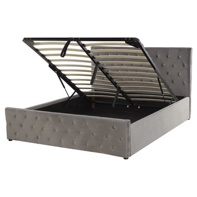 Ottoman Bed AMIENS Velvet Grey 160 x 200 cm (EU King Size)