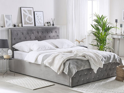 Ottoman Bed AMIENS Velvet Grey 160 x 200 cm (EU King Size)