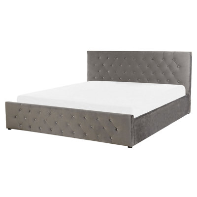 Ottoman Bed AMIENS Velvet Grey 160 x 200 cm (EU King Size)