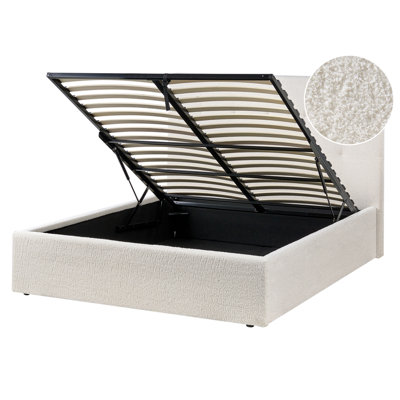 Ottoman Bed Boucle LORIENT 140 x 200 cm (EU Double) Off-White