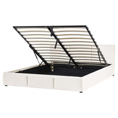 Ottoman Bed BOUSSE Fabric Off-White 160 x 200 cm (EU King Size)