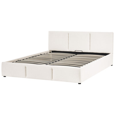 Ottoman Bed BOUSSE Fabric Off-White 160 x 200 cm (EU King Size)