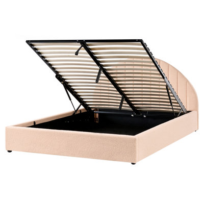 Ottoman Bed CHADENET Boucle Peach Pink 160 x 200 cm (EU King Size)