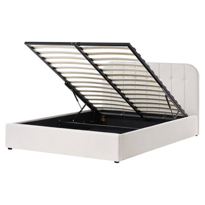 Ottoman Bed CHALLANS Fabric Off-White 160 x 200 cm (EU King Size)