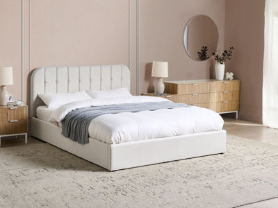 Ottoman Bed CHALLANS Fabric Off-White 160 x 200 cm (EU King Size)