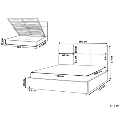 Ottoman Bed LAGORD Fabric Off-White 180 x 200 cm (EU Super King)