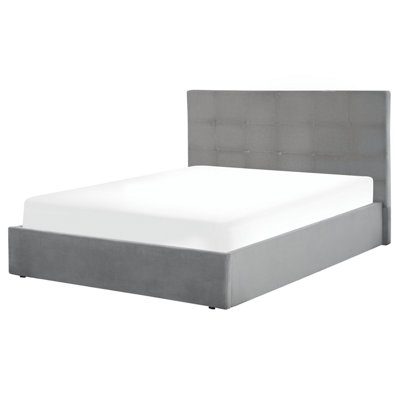 Ottoman Bed LORIENT Velvet Light Grey 160 x 200 cm (EU King Size)