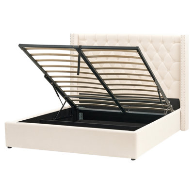 Ottoman Bed LUBBON Velvet Off-White 160 x 200 cm (EU King Size)