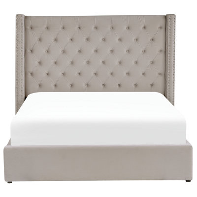 Ottoman Bed Velvet LUBBON 160 x 200 cm (EU King Size) Light Grey