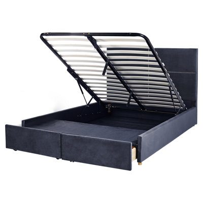 Ottoman Bed VERNOYES Velvet Black 160 x 200 cm (EU King Size)