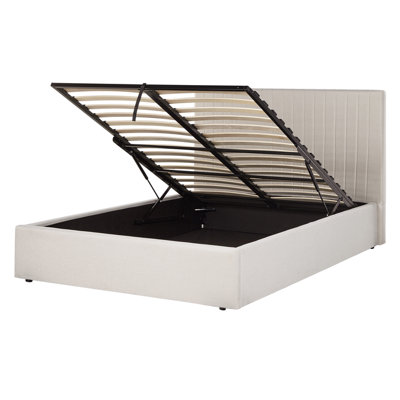 Ottoman Bed VION Fabric Light Beige 140 x 200 cm (EU Double)
