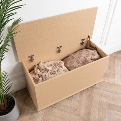 Ottoman Storage Box Wooden Storage Beech Bench Seat